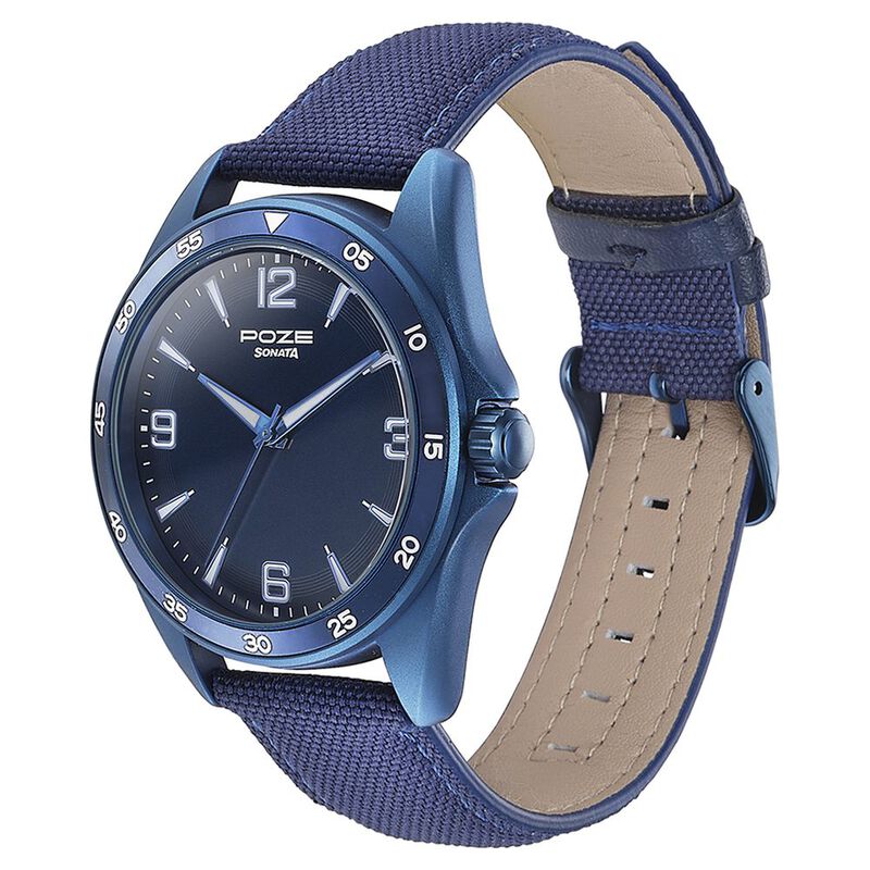Sonata Poze Quartz Analog Blue Dial Leather Strap Watch for Men
