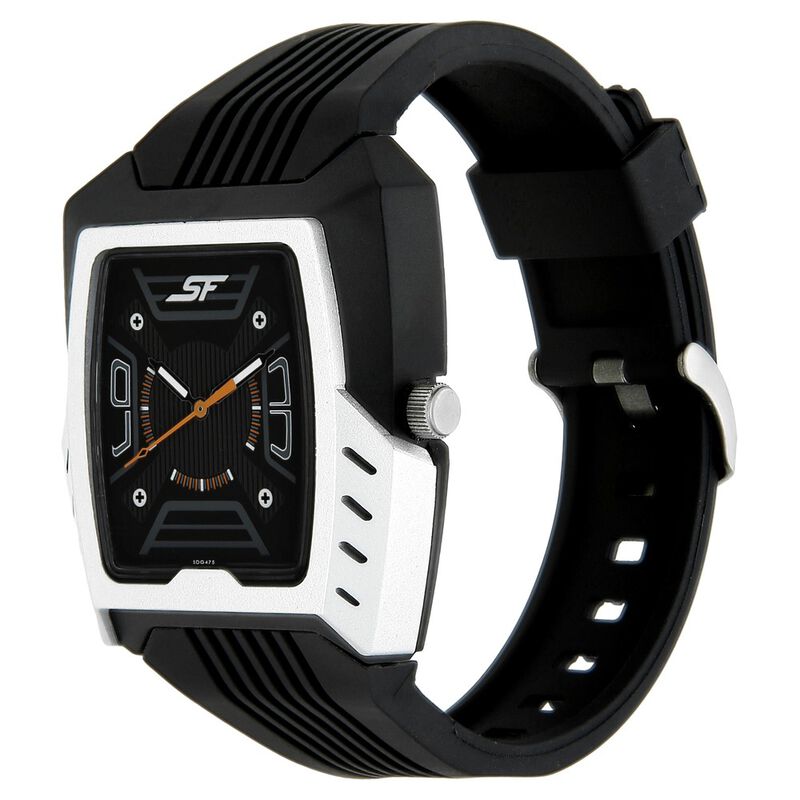 SF Quartz Analog Black Dial Plastic Strap Watch for Men