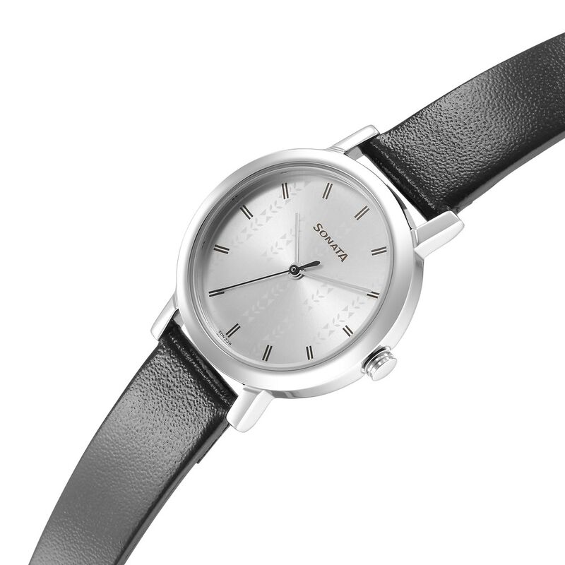 Ladies Essentials Silver Dial Leather Strap Watch for Women