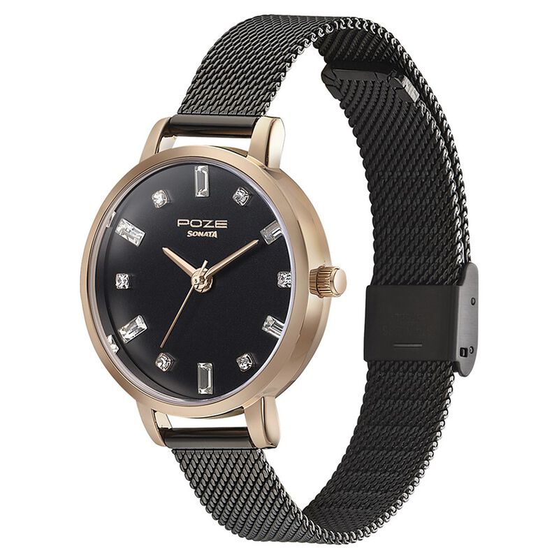 Sonata Poze Quartz Analog Black Dial Mesh Strap Watch for Women Sonata Poze Quartz Analog Black Dial Mesh Strap Watch for Women