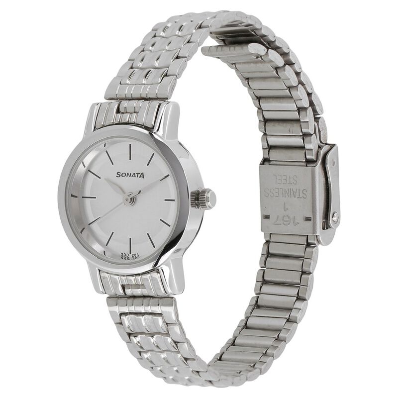 Sonata Quartz Analog White Dial Stainless Steel Strap Watch for Women