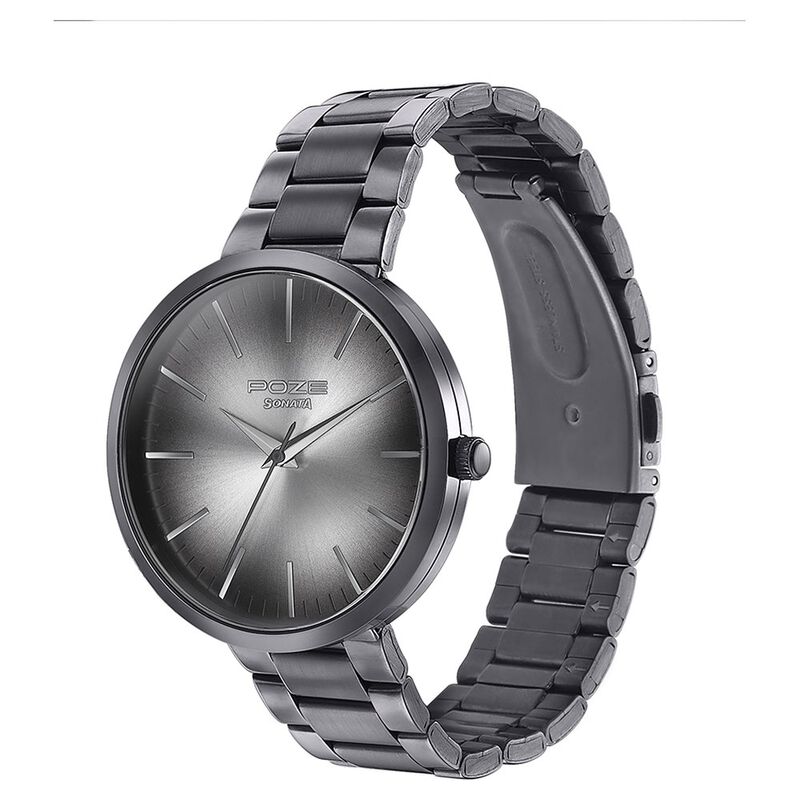 Sonata Poze Quartz Analog Grey Dial Metal Strap Watch for Men