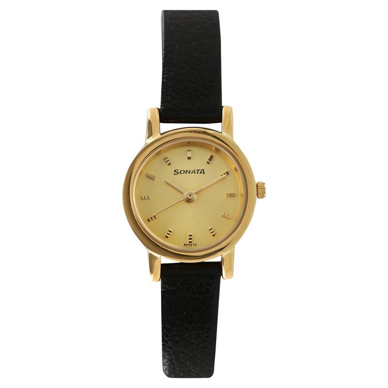 Buy Online Sonata Quartz Analog Champagne Dial Leather Strap Watch for ...