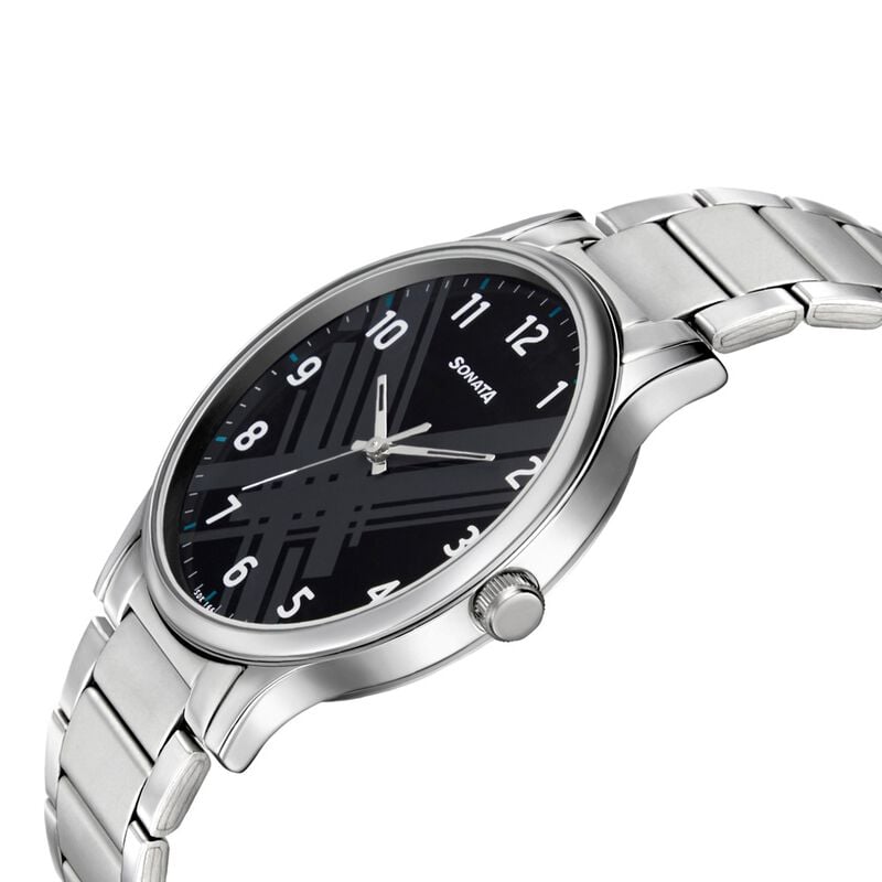 Sonata Smart Plaid Quartz Analog Black Dial Stainless Steel Strap Watch ...