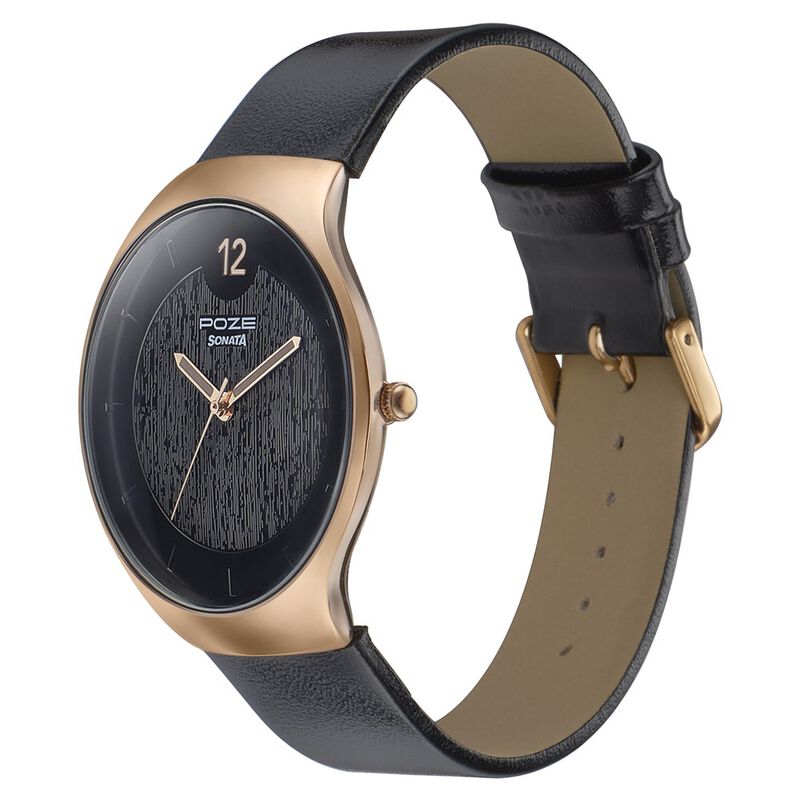 Sonata Poze Quartz Analog Black Dial Leather Strap Watch for Men Sonata Poze Quartz Analog Black Dial Leather Strap Watch for Men