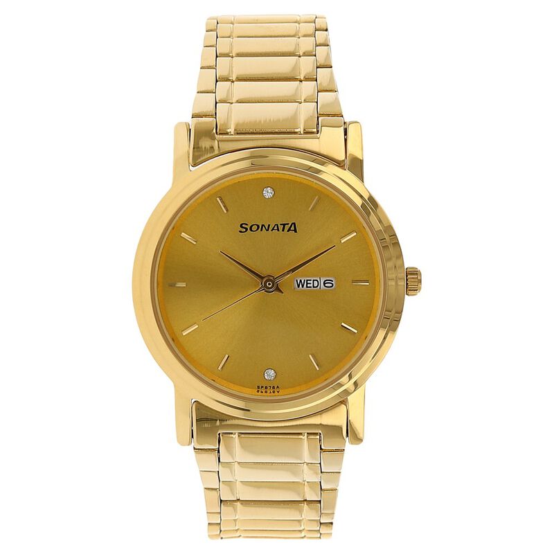 Buy Online Sonata Quartz Analog with Day and Date Champagne Dial ...