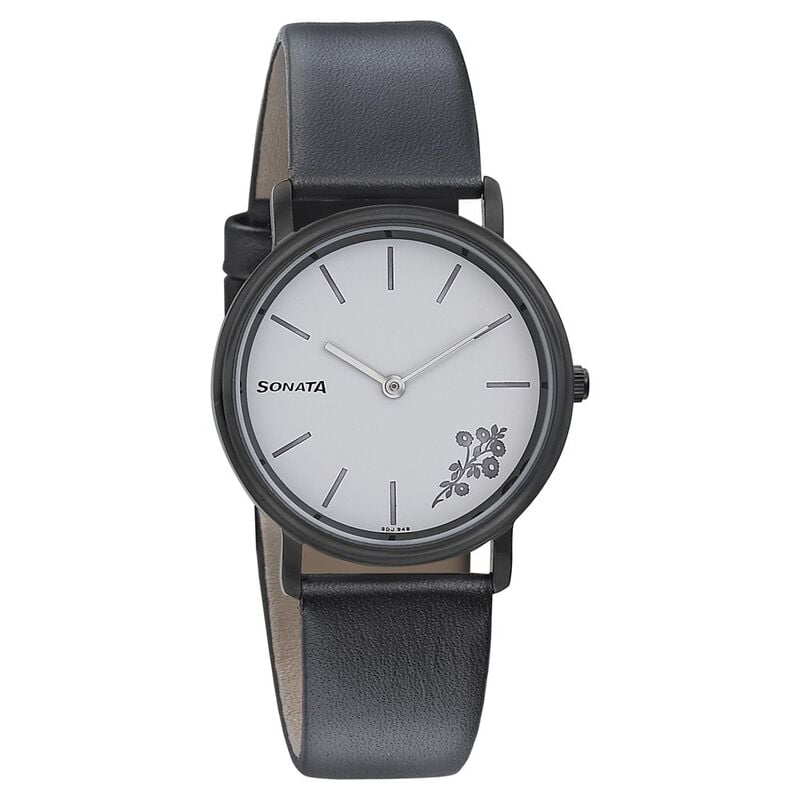 Buy Online Sonata Silver Lining White Dial Women Watch With Leather ...