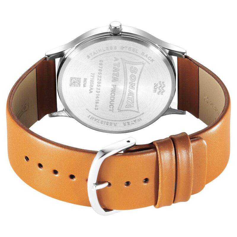 Sonata Aspire Quartz Analog Silver Dial Leather Strap Watch for Men