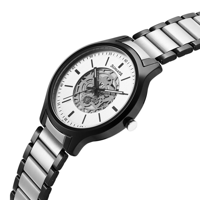 Sonata Unveil Quartz Analog Silver Dial Stainless Steel Strap Watch for Men