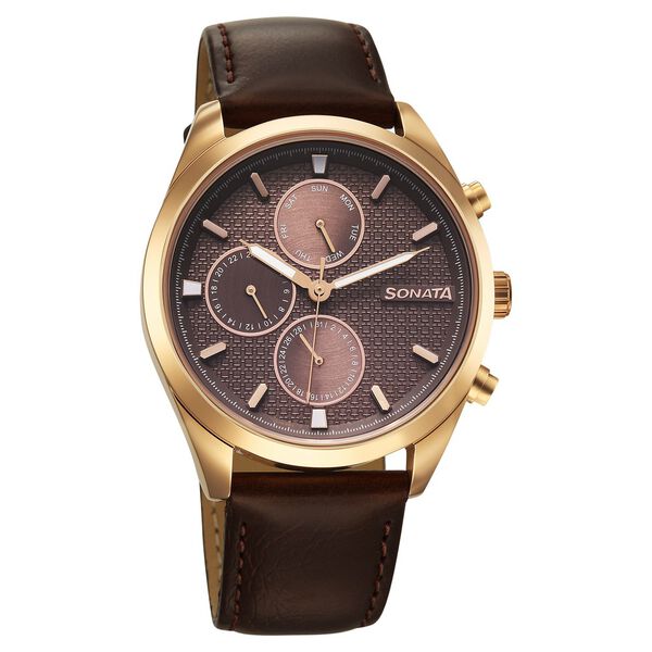 Buy Online Sonata Magna Quartz Multifunction Brown Dial Rose Gold ...