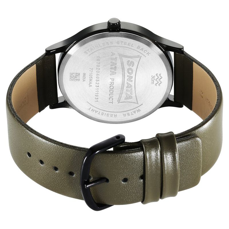 Sonata Aspire Quartz Analog Green Dial Leather Strap Watch for Men