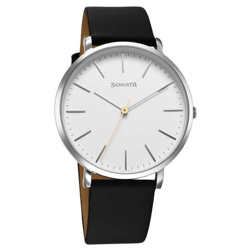 Buy Online Sonata Ascent Quartz Analog White Dial Leather Strap Watch ...