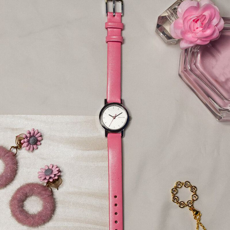 Sonata Splash White Dial Women Watch With Leather Strap
