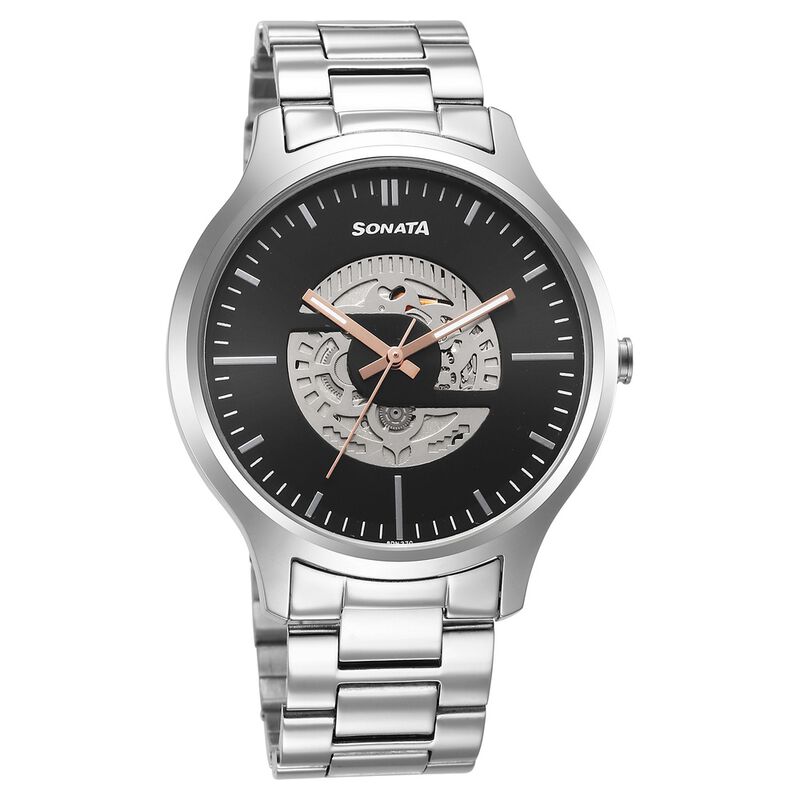 Buy Online Sonata Unveil Quartz Multifunction Black Dial Stainless ...