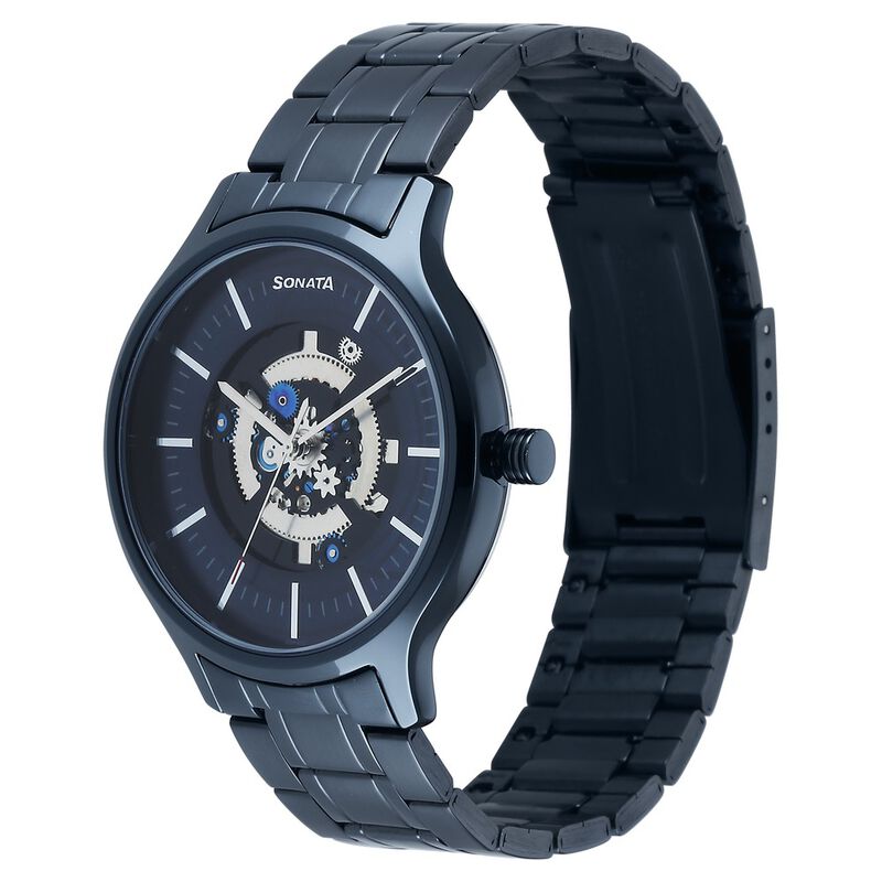 Sonata Unveil Quartz Analog Blue Dial Stainless Steel Strap Watch for Men