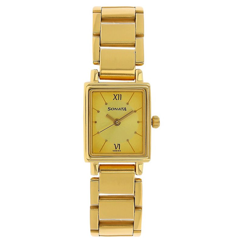 Buy Online Sonata Quartz Analog Champagne Dial Stainless Steel Strap ...