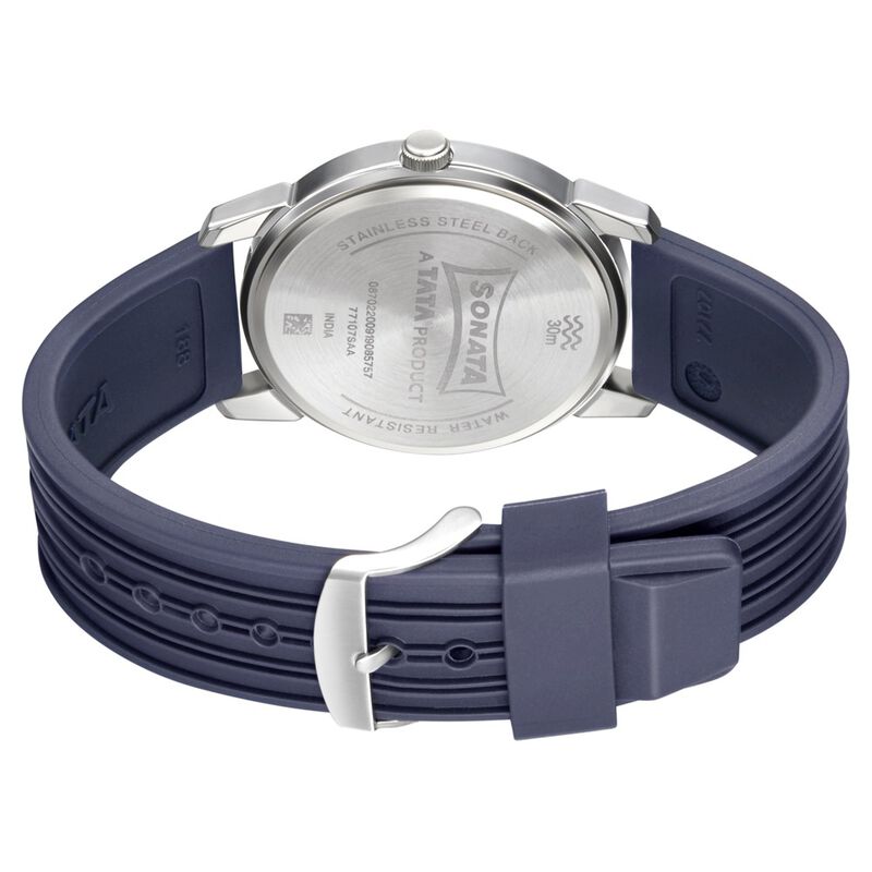 Sonata Smart Plaid Quartz Analog Blue Dial TPU Strap Watch for Men