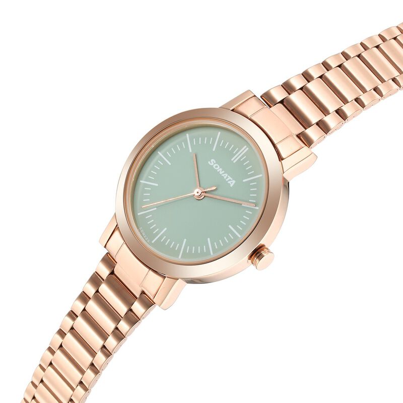 Sonata Ladies Essentials Green Dial Stainless Steel Strap Watch for Women