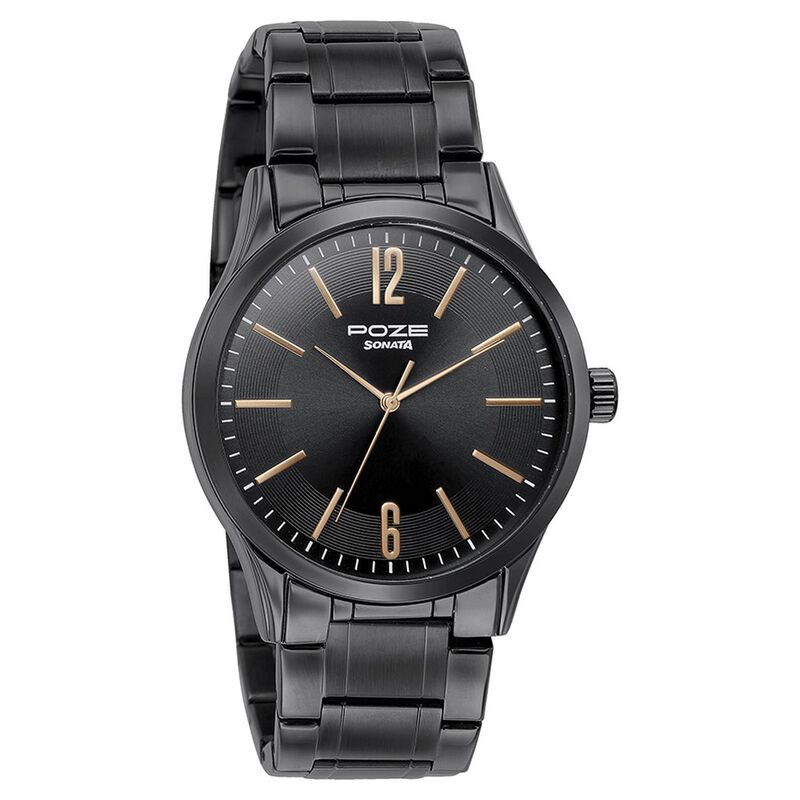 Sonata Poze Quartz Analog Black Dial Metal Strap Watch for Men Sonata Poze Quartz Analog Black Dial Metal Strap Watch for Men
