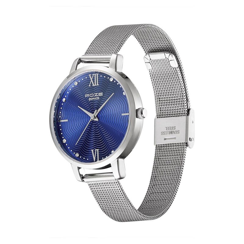 Poze by Sonata Quartz Analog Blue Dial Stainless Steel Strap Watch for ...