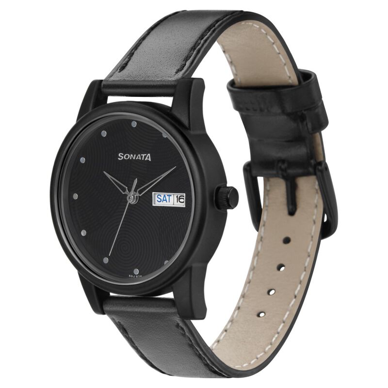 Sonata Lite Black Dial Women Watch With Leather Strap
