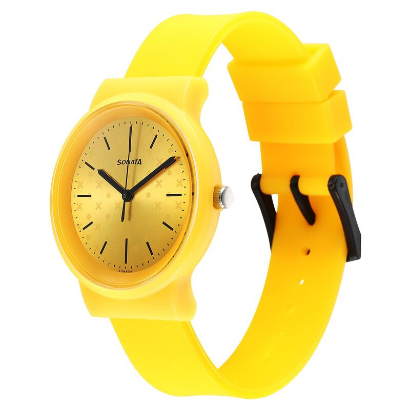 Sonata Splash Quartz Analog Yellow Dial Plastic Strap Watch for Women