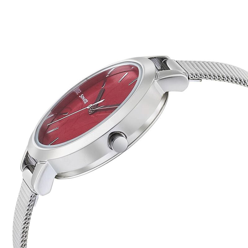 Sonata Silver Lining Red Dial Women Watch With Stainless Steel Strap