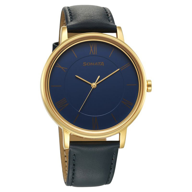 Buy Online Sonata Utsav Quartz Analog Blue Dial Leather Strap Watch for Men - 7131yl02_p | Sonata