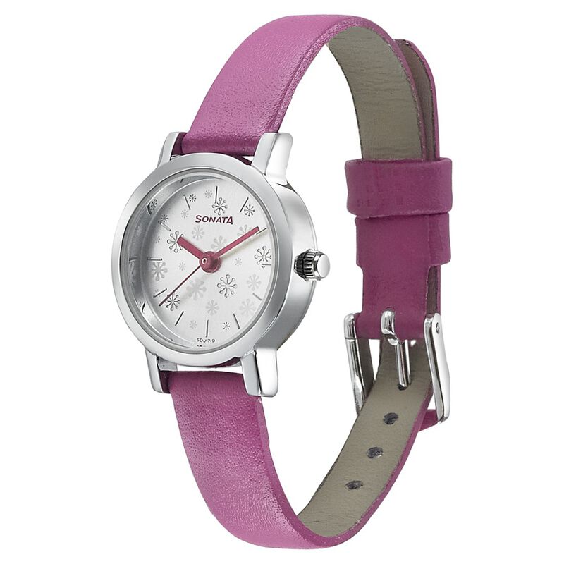 Sonata Floral Folkart Silver Dial Women Watch With Leather Strap