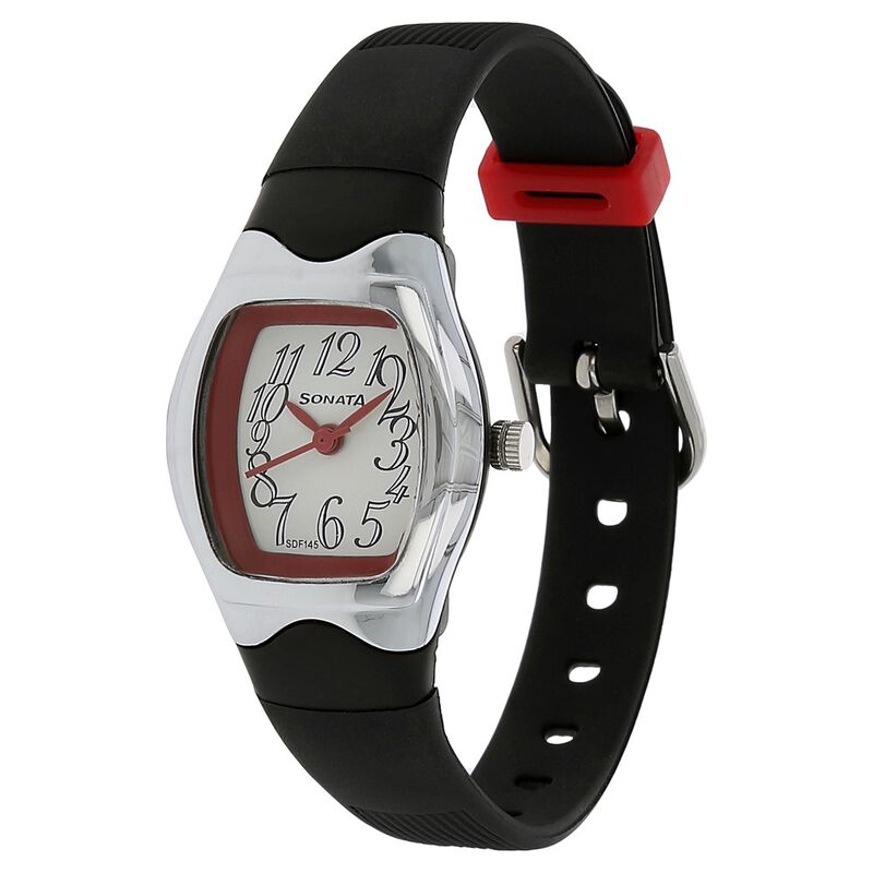 SF Quartz Analog Silver Dial Plastic Strap Watch for Women