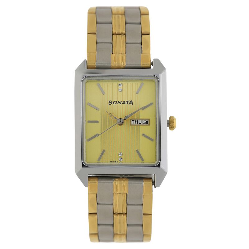 Buy Online Sonata Quartz Analog Champagne Dial Stainless Steel Strap ...