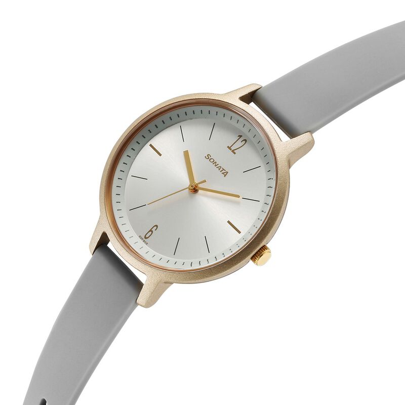Sonata Splash Quartz Analog Silver Dial Plastic Strap Watch for Women