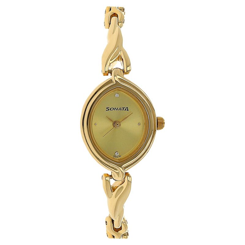 Buy Online Sonata Quartz Analog Champagne Dial Metal Strap Watch for ...