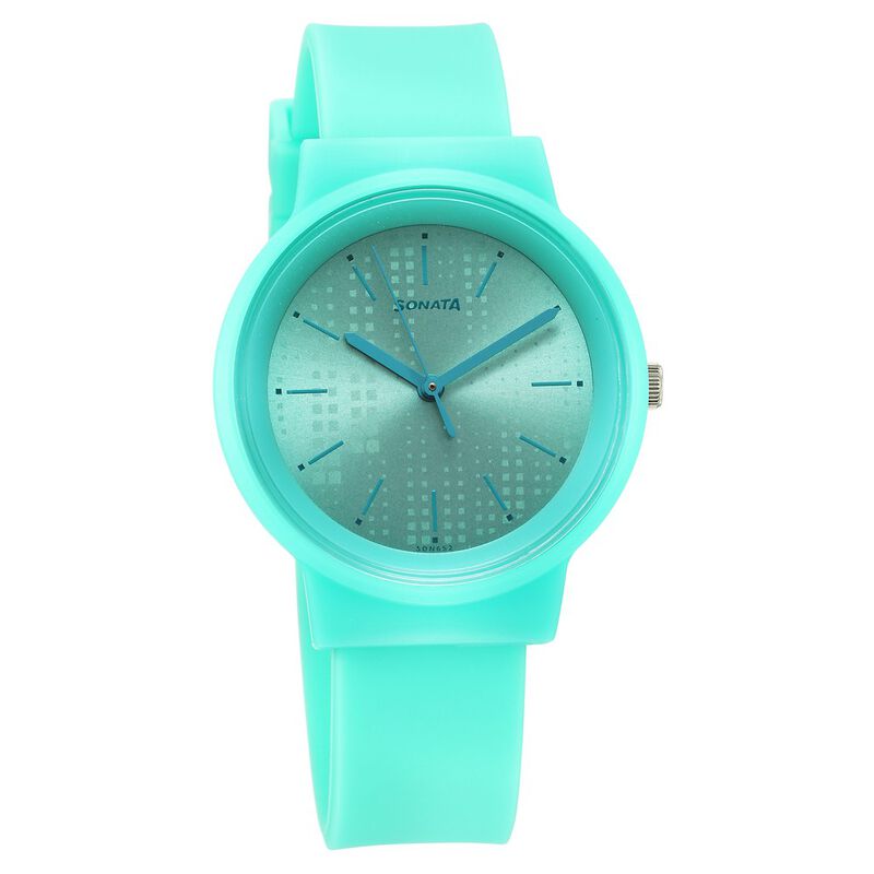 Buy Online Sonata Splash Quartz Analog Green Dial Plastic Strap Watch ...