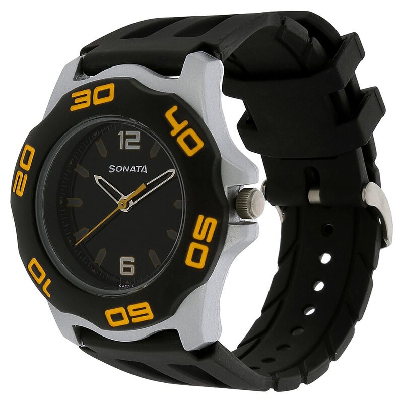 SF Quartz Analog Black Dial Plastic Strap Watch for Men
