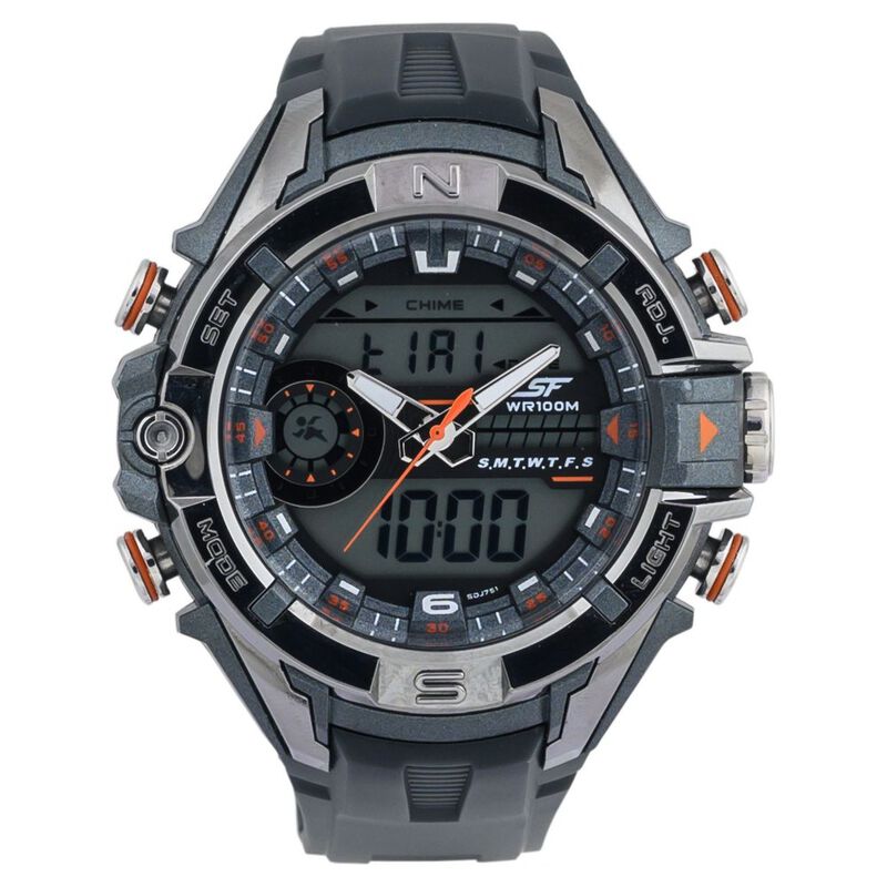 Buy Online SF Chrome Quartz Analog Digital Dial PU Strap Watch for Men ...