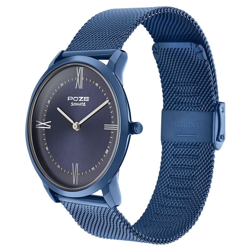 Sonata Poze Quartz Analog Blue dial Metal Strap Watch for Men