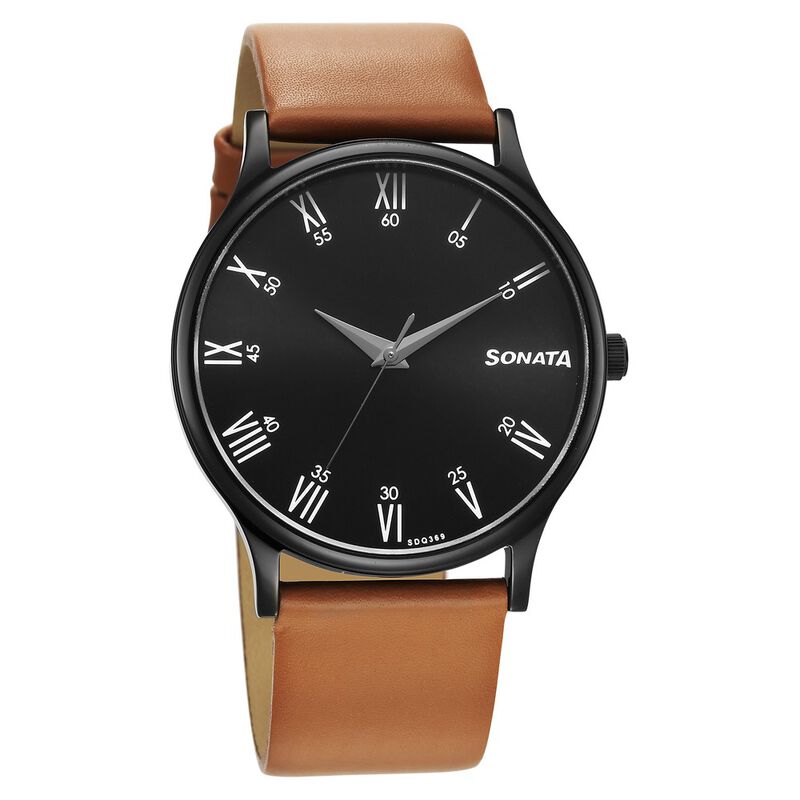Buy Online Sonata Aspire Quartz Analog Black Dial Leather Strap Watch ...