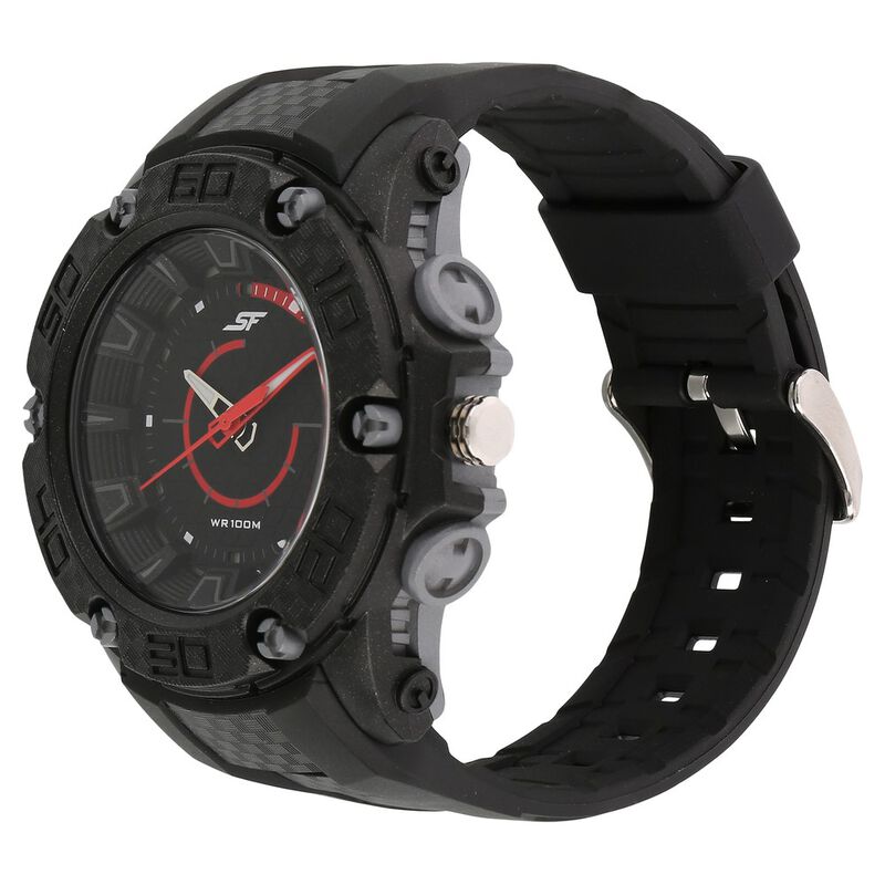 SF Quartz Analog Black Dial Plastic Strap Watch for Men