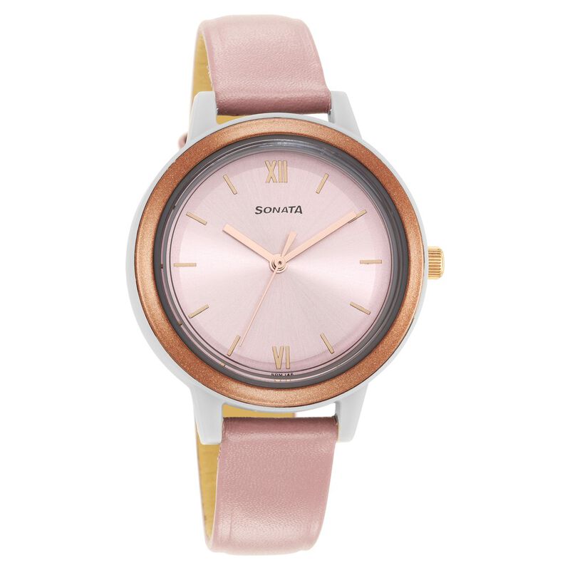 Buy Online Sonata Pop Pink Dial Women Watch With Leather Strap ...