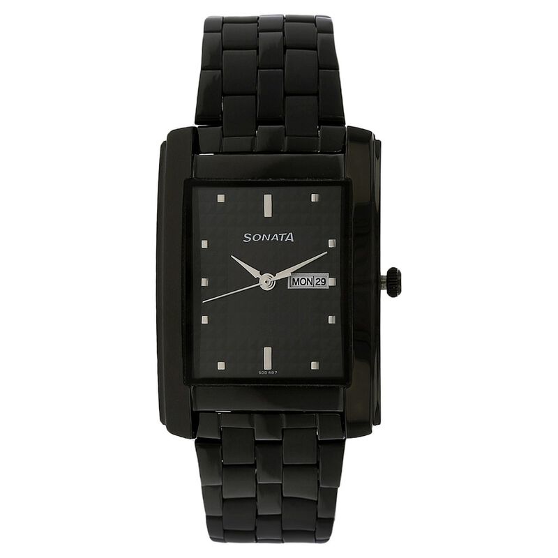 Buy Online Sonata Quartz Analog with Day and Date Black Dial Stainless ...