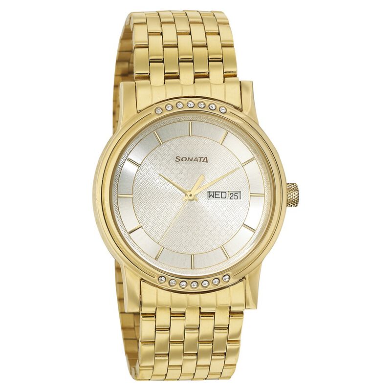 Buy Online Sonata Quartz Analog with Day and Date Silver Dial Stainless ...