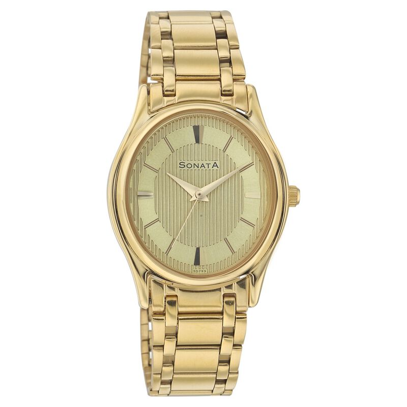 Buy Online Sonata Quartz Analog Champagne Dial Strap Watch for Men ...