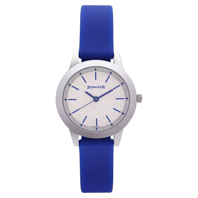 Sonata Splash White Dial Women Watch With Silicone Strap