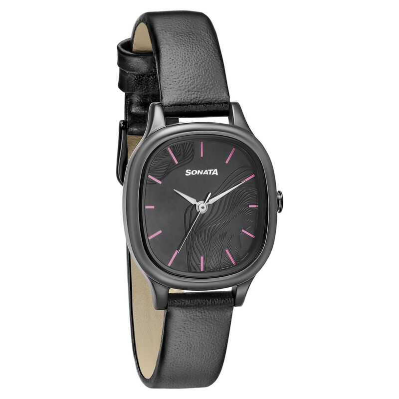 Buy Online Sonata Linnea Black Dial Women Watch With Leather Strap ...