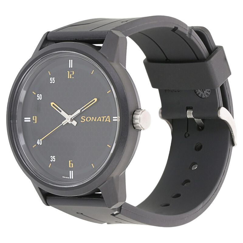 Sonata Quartz Analog Black Dial Plastic Strap Watch for Men