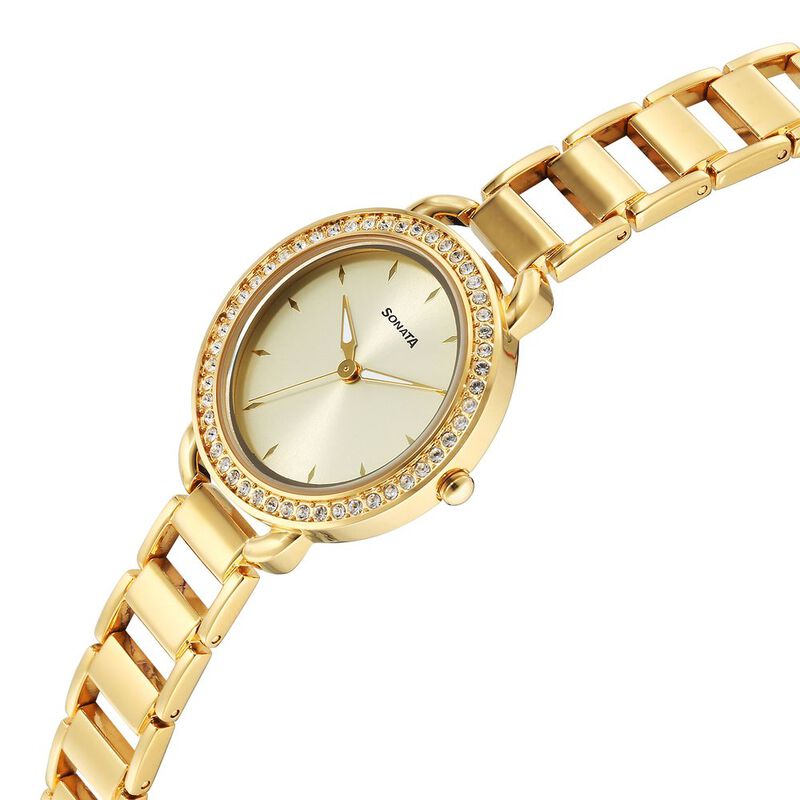 Sonata Wedding Quartz Analog Champagne Dial Metal Strap Watch for Women