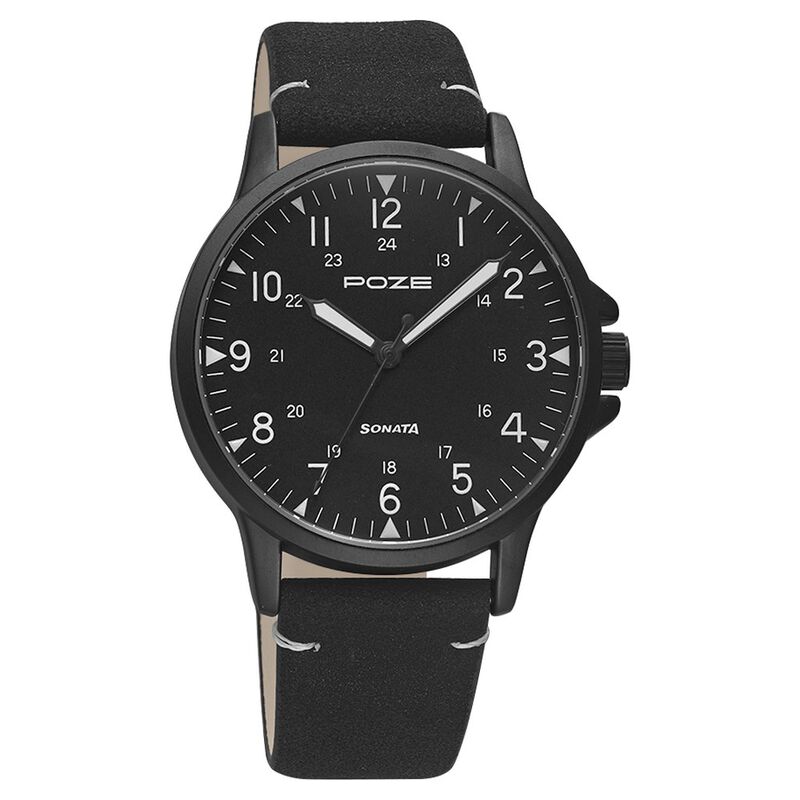 Poze by Sonata Quartz Analog Black Dial PU Leather Strap Watch for Men