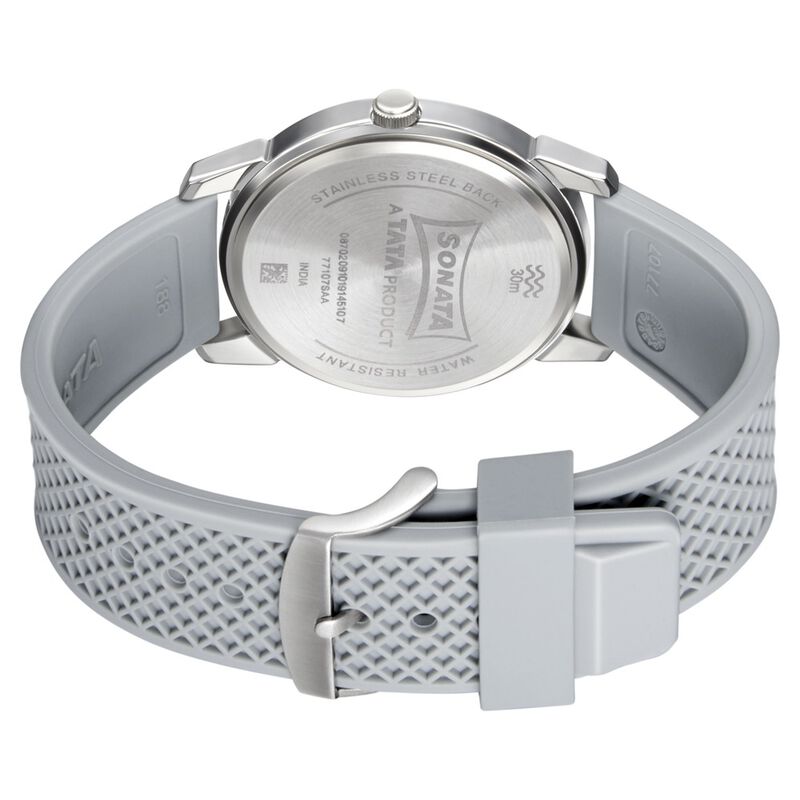 Sonata Smart Plaid Quartz Analog Grey Dial TPU Strap Watch for Men