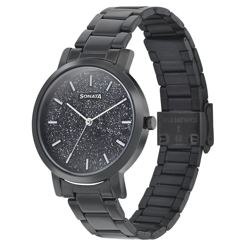 Sonata Onyx Black Dial Women Watch With Stainless Steel Strap
